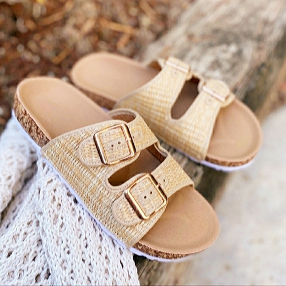 Shoes | Nwt Double Buckle Slides Sandals Boho Woven Sz 8 | Poshmark